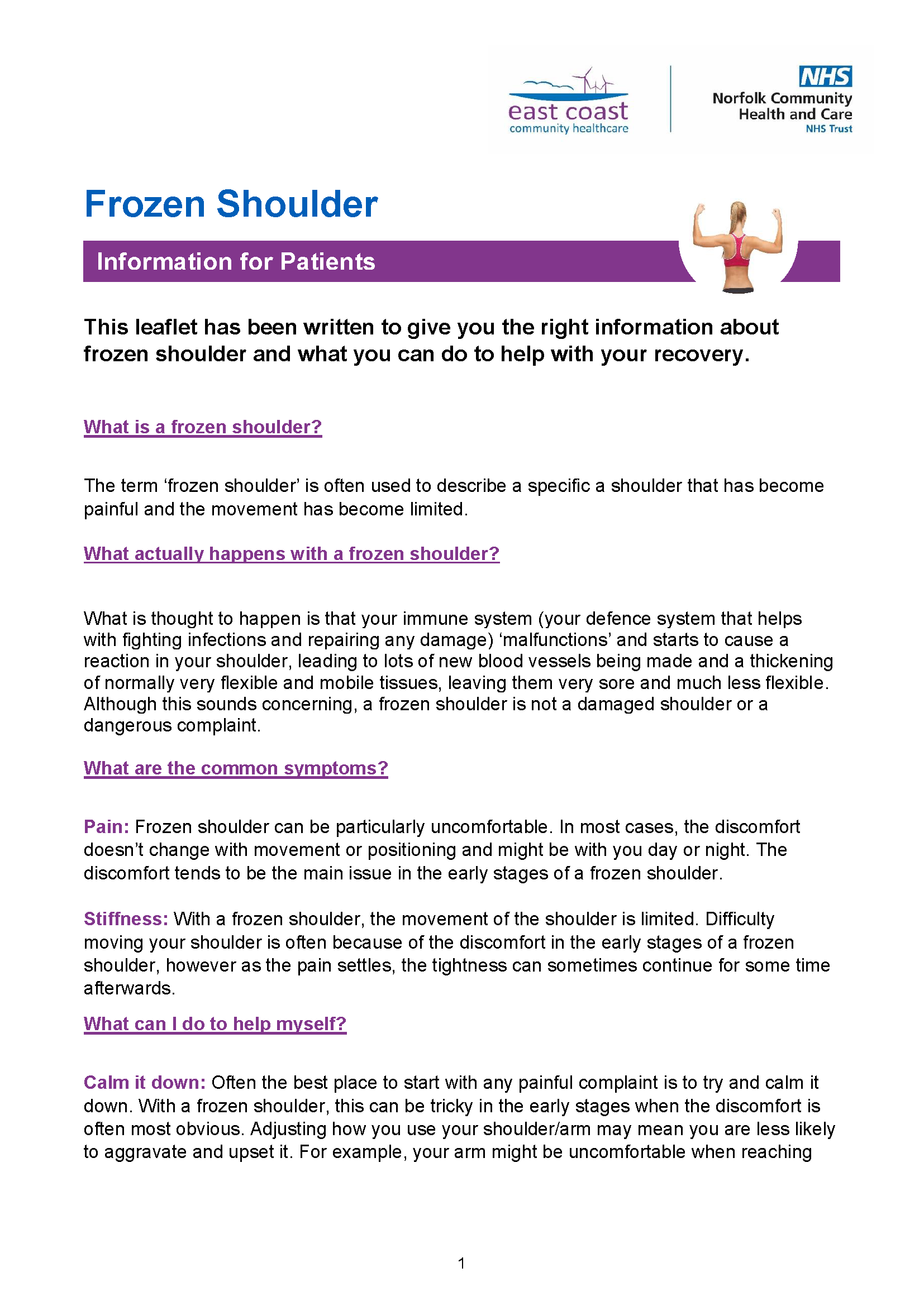 Downloadable leaflets | Norfolk & Waveney Community Musculoskeletal ...