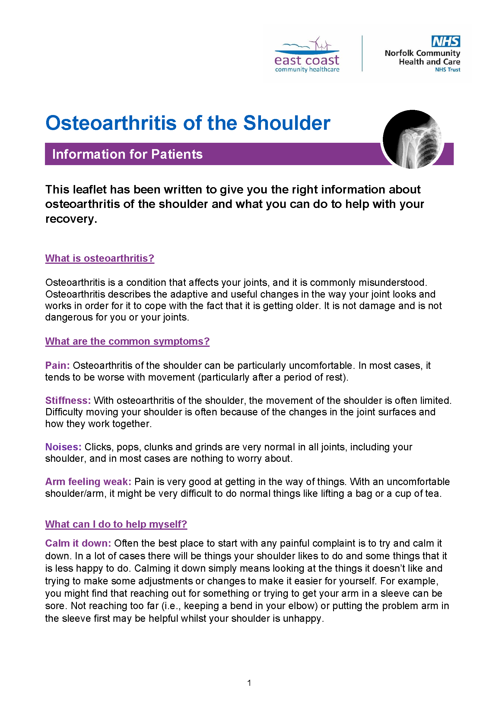 Downloadable leaflets | Norfolk & Waveney Community Musculoskeletal ...