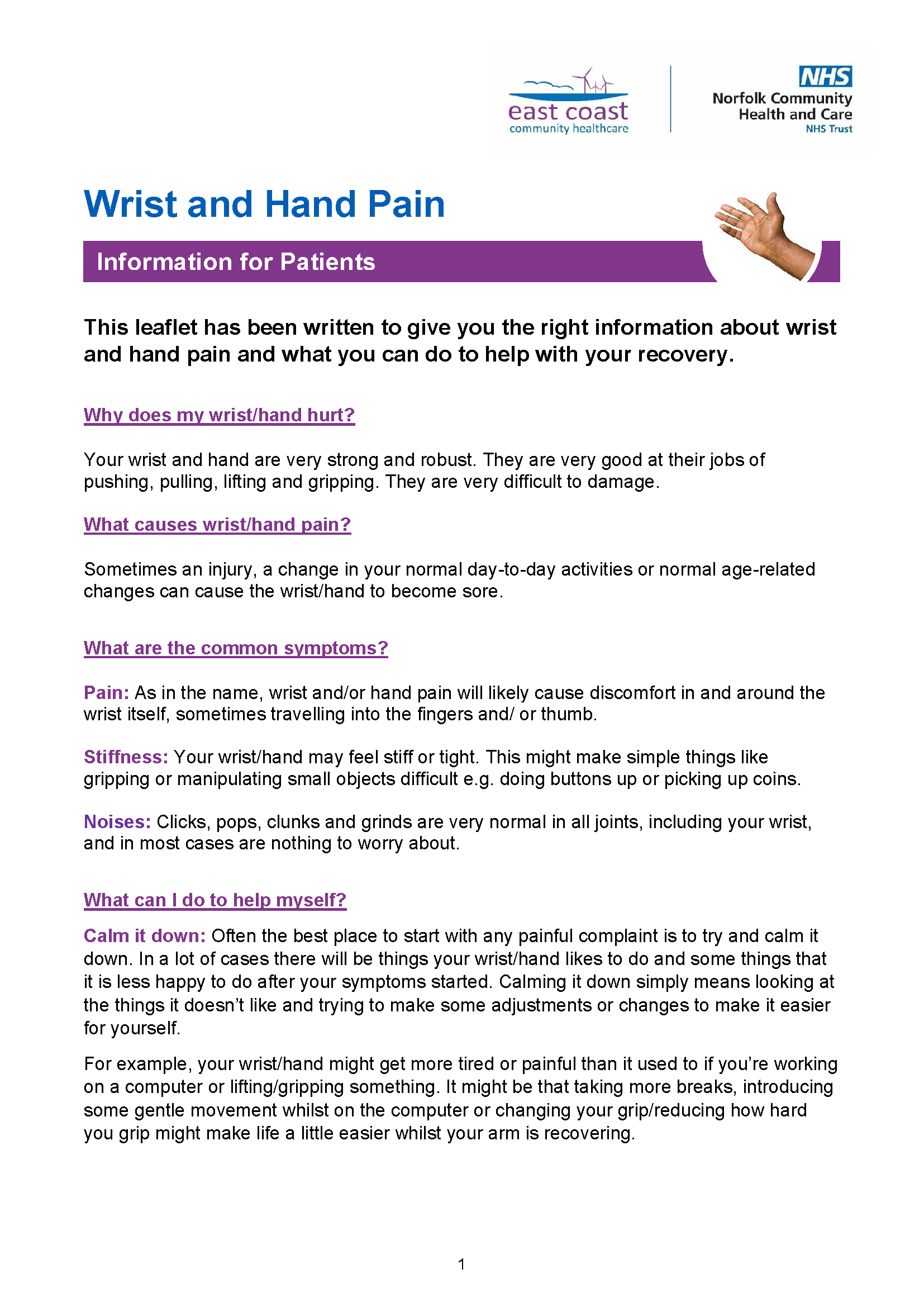 Downloadable leaflets | Norfolk & Waveney Community Musculoskeletal ...