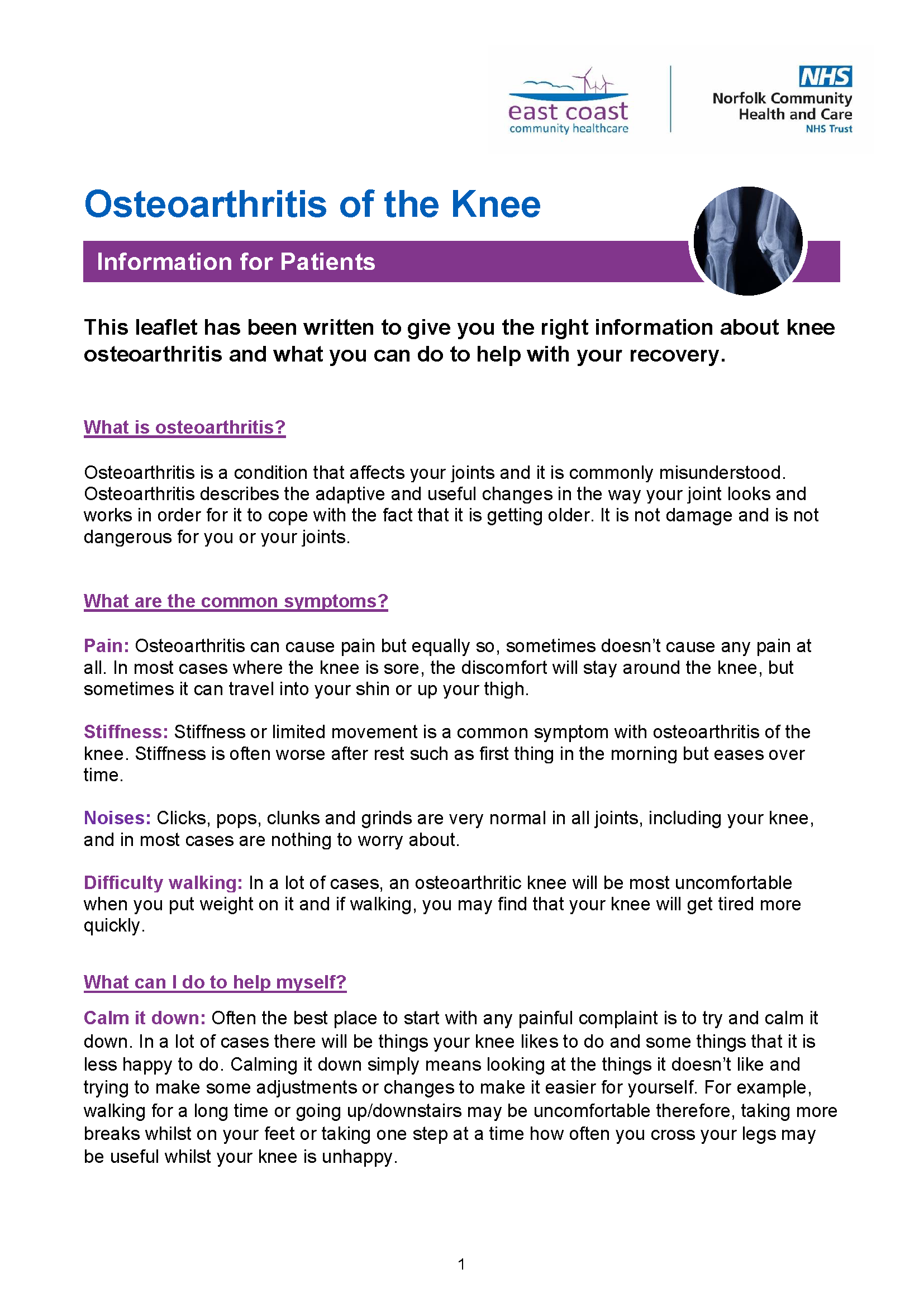 Downloadable leaflets | Norfolk & Waveney Community Musculoskeletal ...