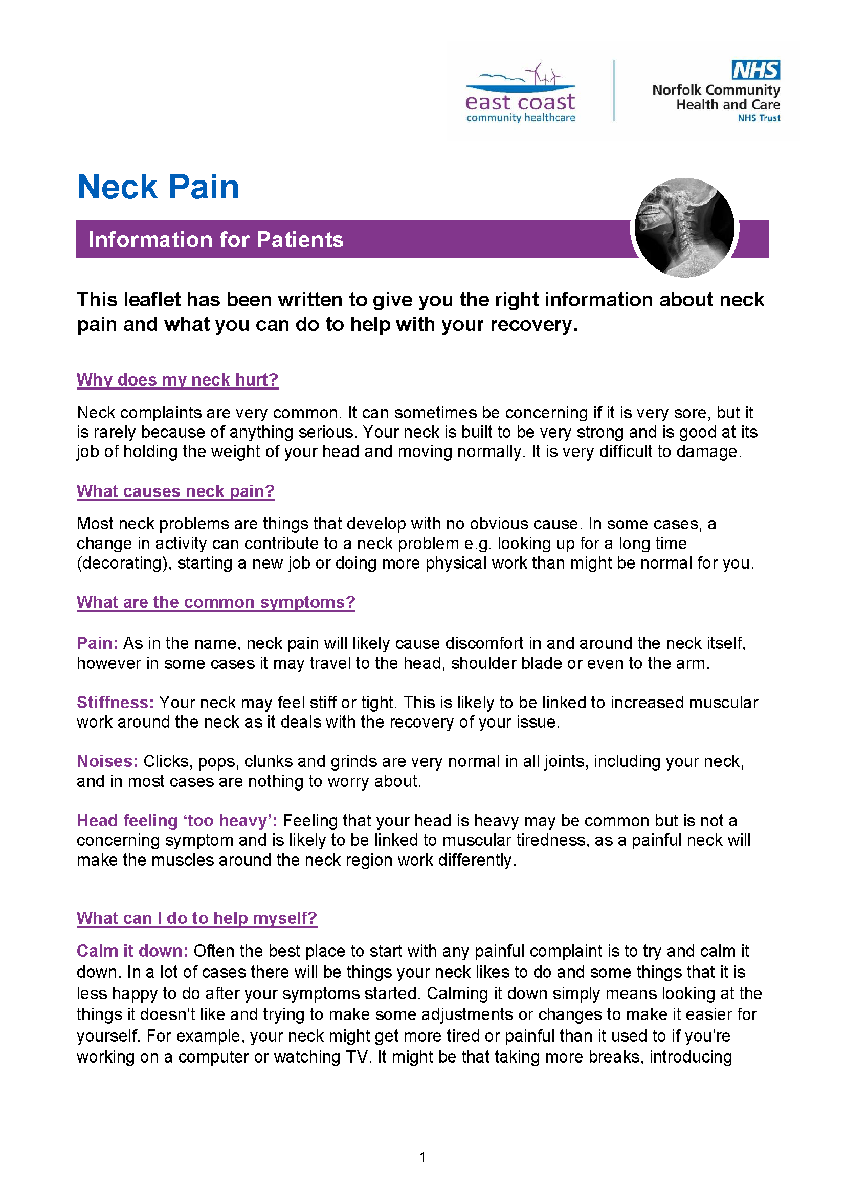 Downloadable leaflets | Norfolk & Waveney Community Musculoskeletal ...