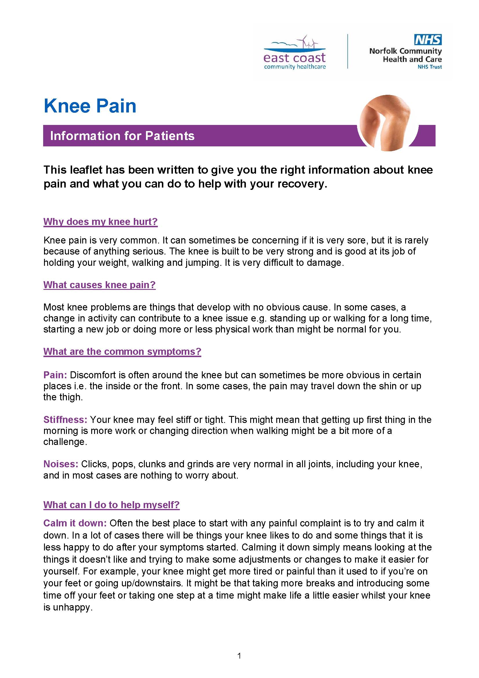 Downloadable leaflets | Norfolk & Waveney Community Musculoskeletal ...